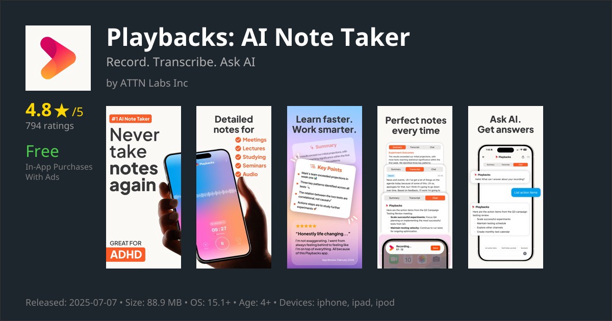 Playbacks app for iPhone — Download