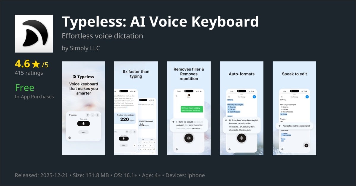 Typeless AI Voice Keyboard - Voice Dictation & Text