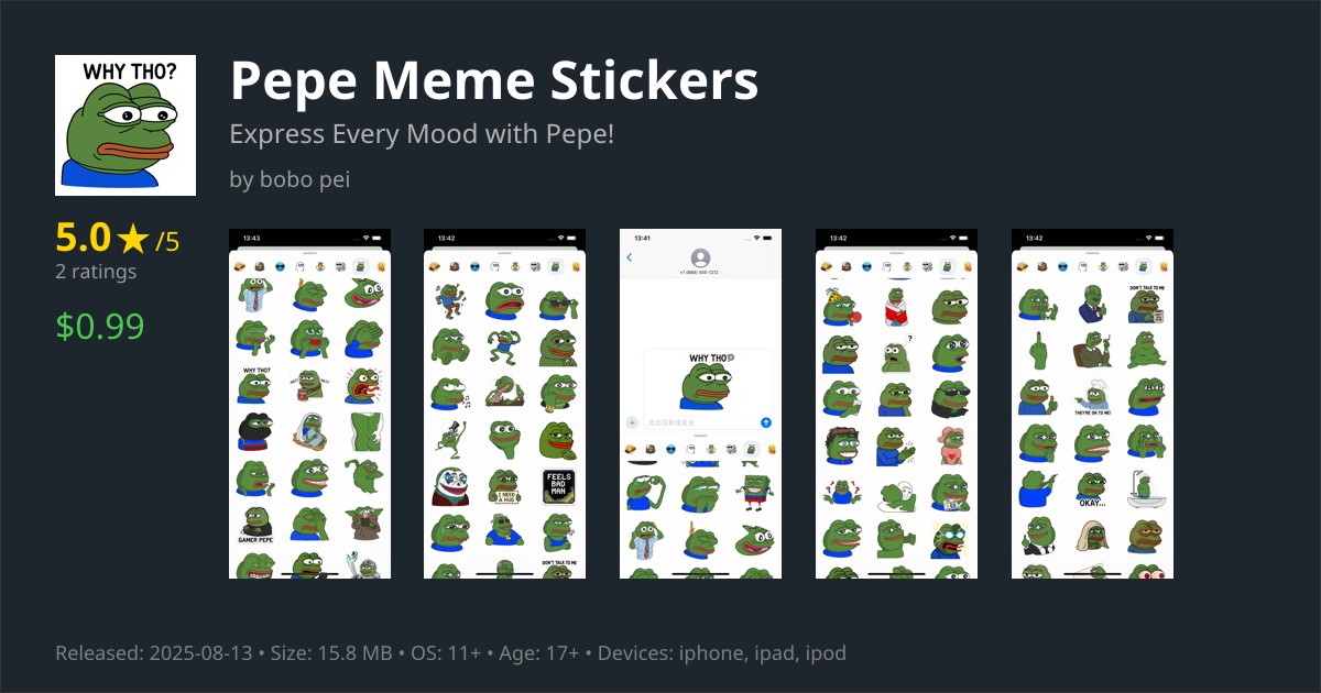 Pepe Meme Stickers app for iPhone — Download