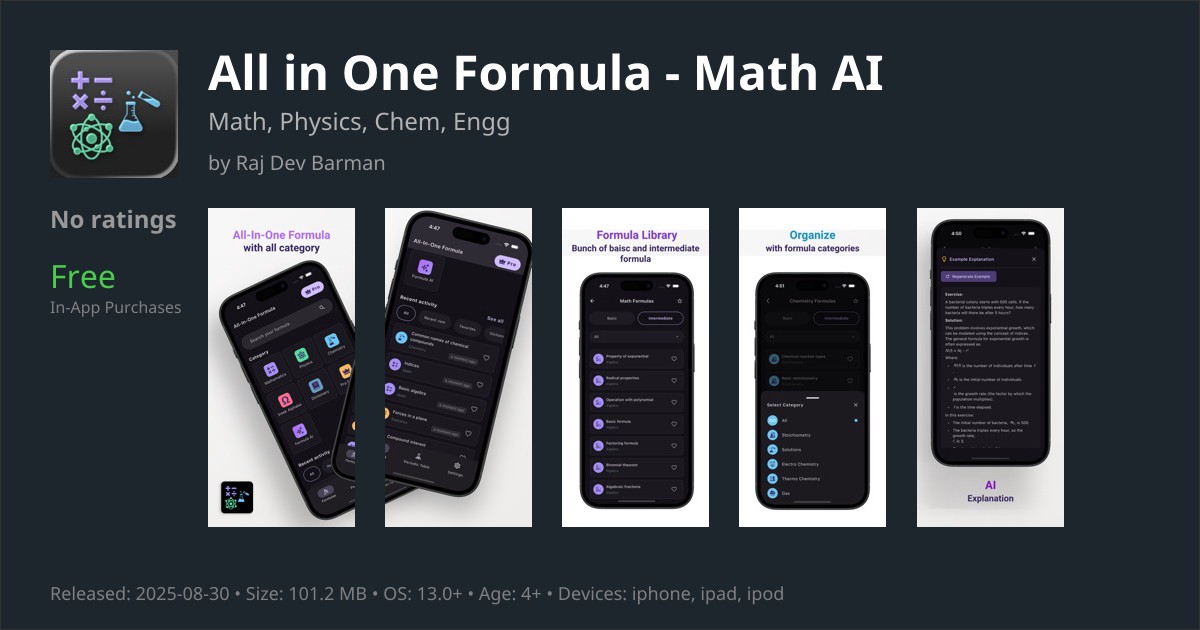 All in One Formula App for iPhone - Download
