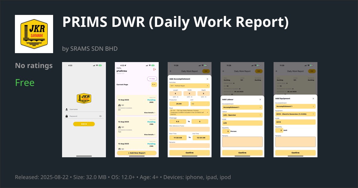 PRIMS DWR (Daily Work Report) App for iPhone - Download