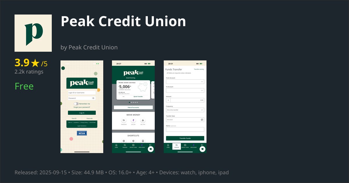 Peak Credit Union app for iPhone — Download