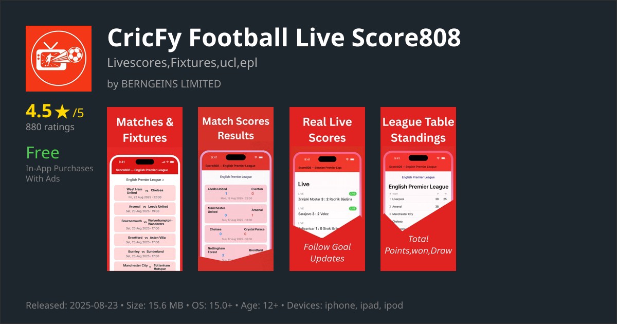 CricFy Football Live Score808 app for iPhone — Download