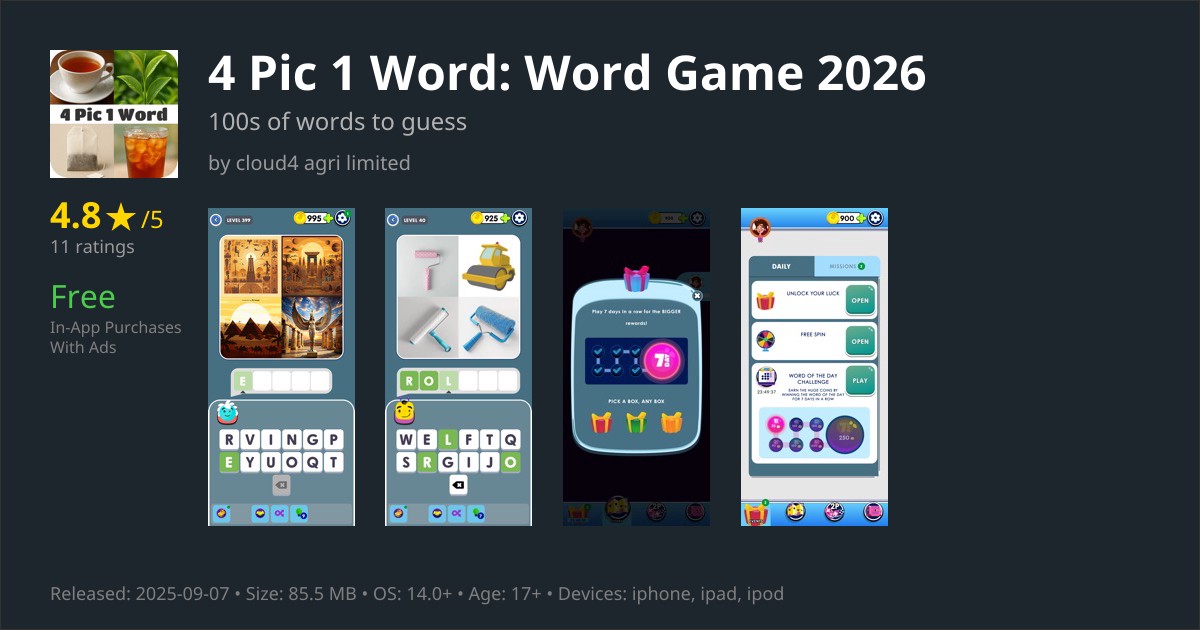 4 Pic 1 Word Game Reviews – Features, Pricing & User Ratings