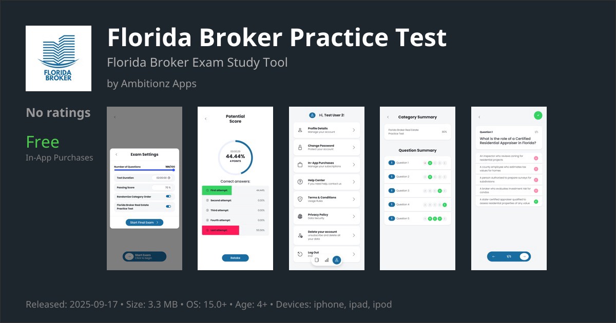 Florida Broker Practice Test App for iPhone - Download
