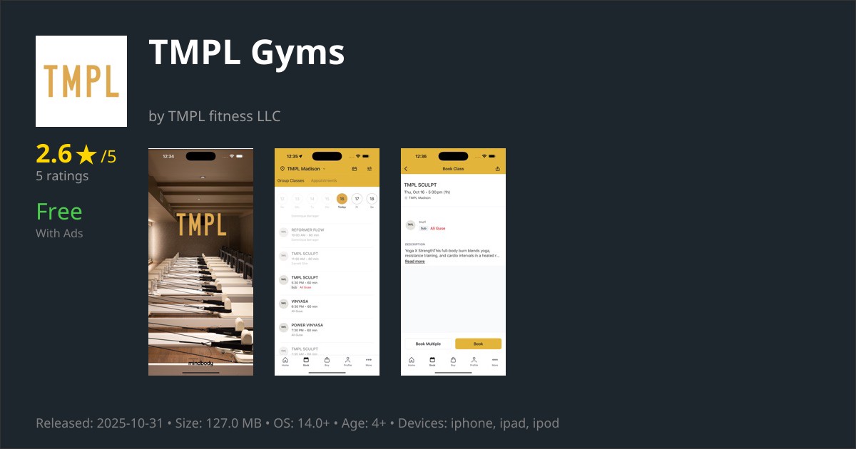 TMPL Gyms App Reviews – Features, Alternatives & User Ratings