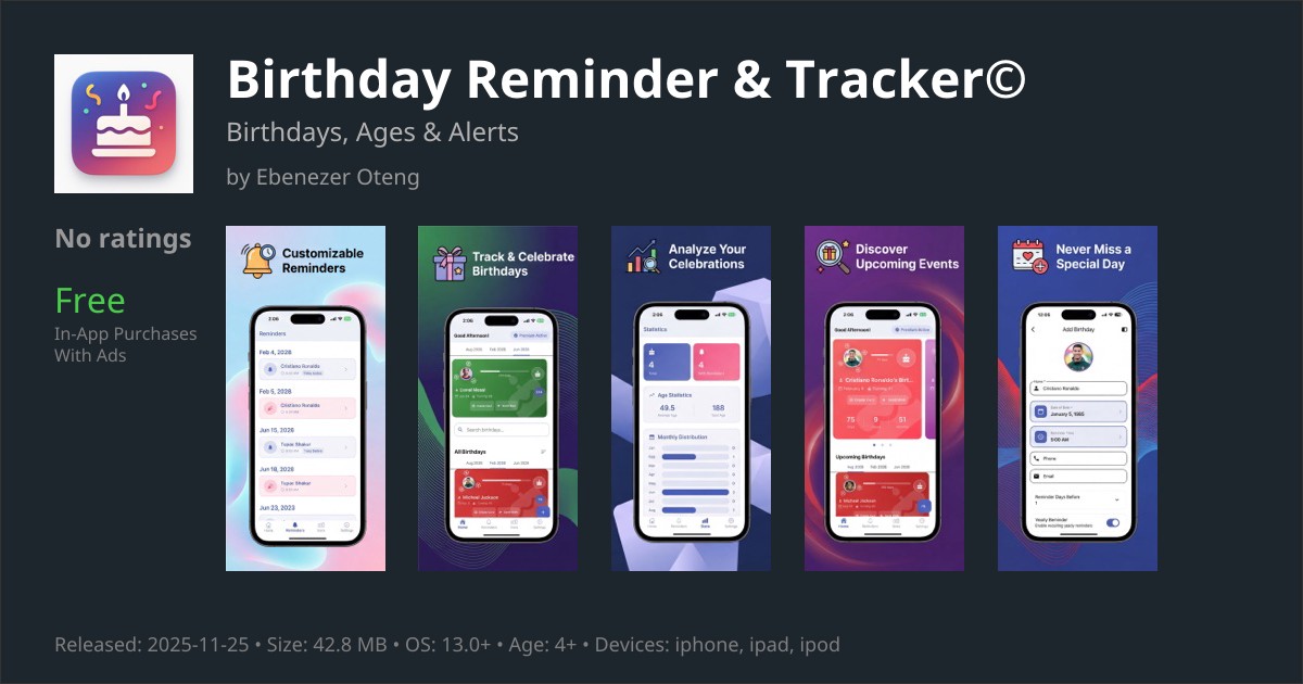 Birthday Reminder & Tracker© App Reviews – Features, Pricing & User Ratings