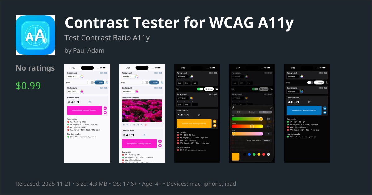 Contrast Tester for WCAG A11y App Reviews – Features, Alternatives ...