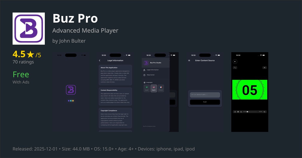 Buz Pro - Video Player All Formats