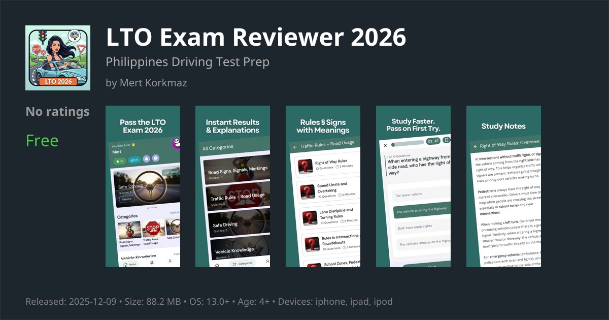 LTO Exam Reviewer 2026 – 0 user review