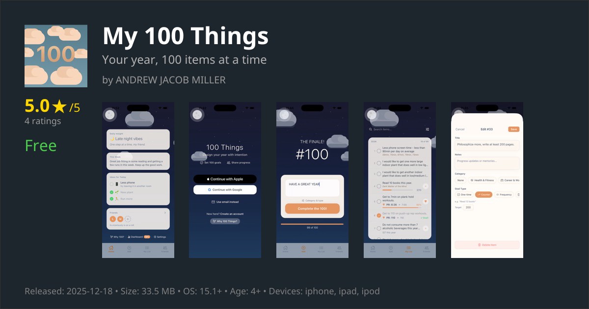 My 100 Things App Reviews – Features, Alternatives & User Ratings