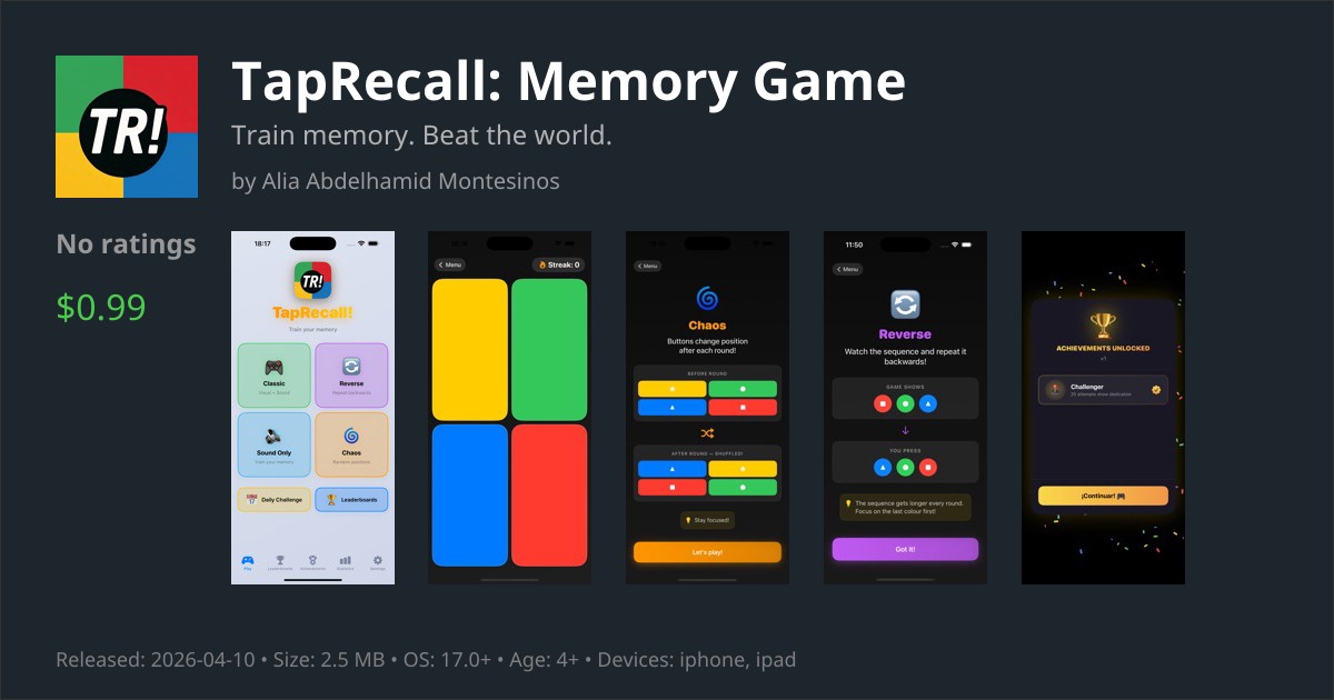 TapRecall game for iPhone — Download