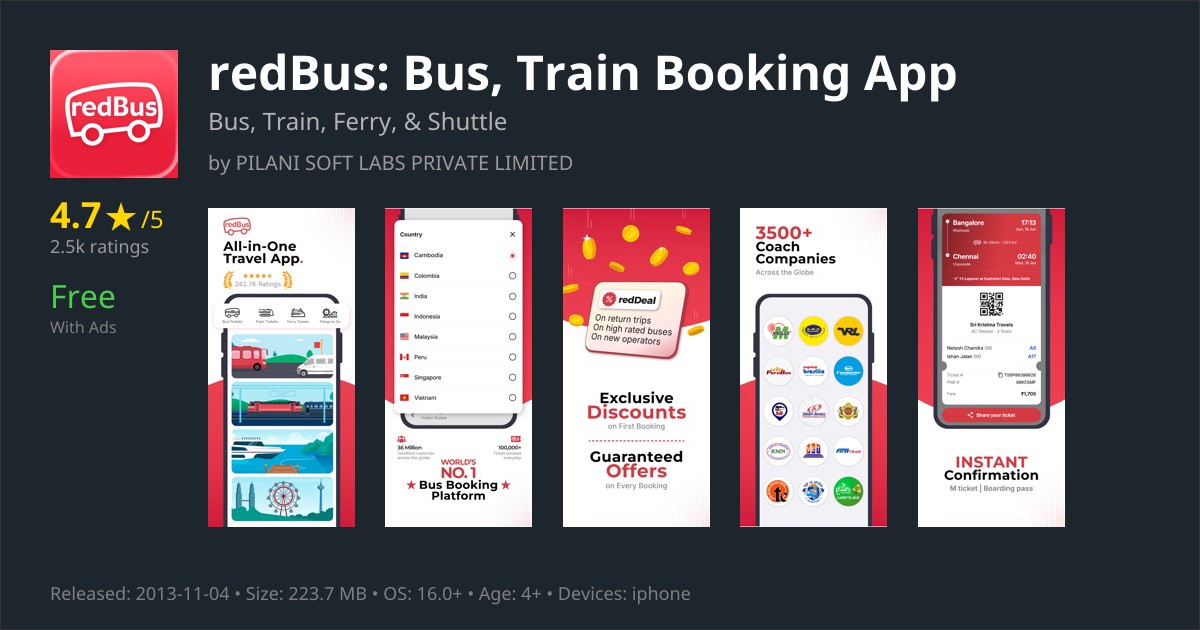 redBus - Bus, Train, Ferry Booking App