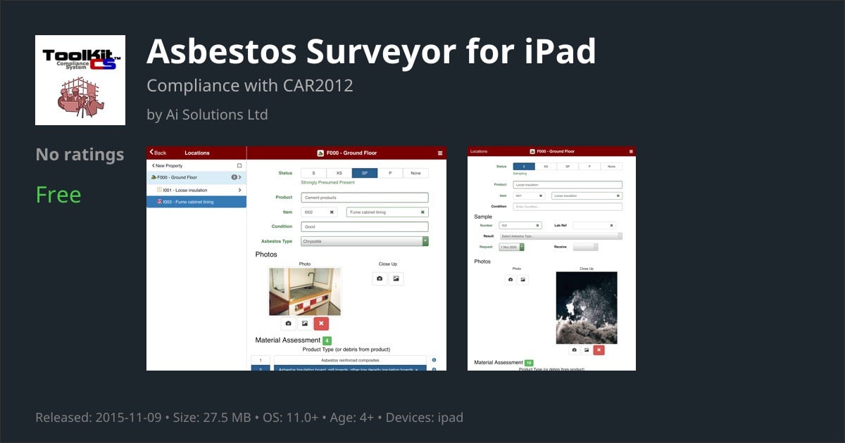 Asbestos Surveyor for iPad app for iPad — Download